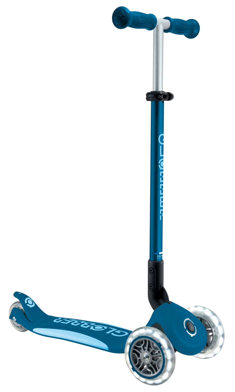 Globber 3-Wheel Light Up Primo Foldable Plus Scooter (Petrol Blue)
